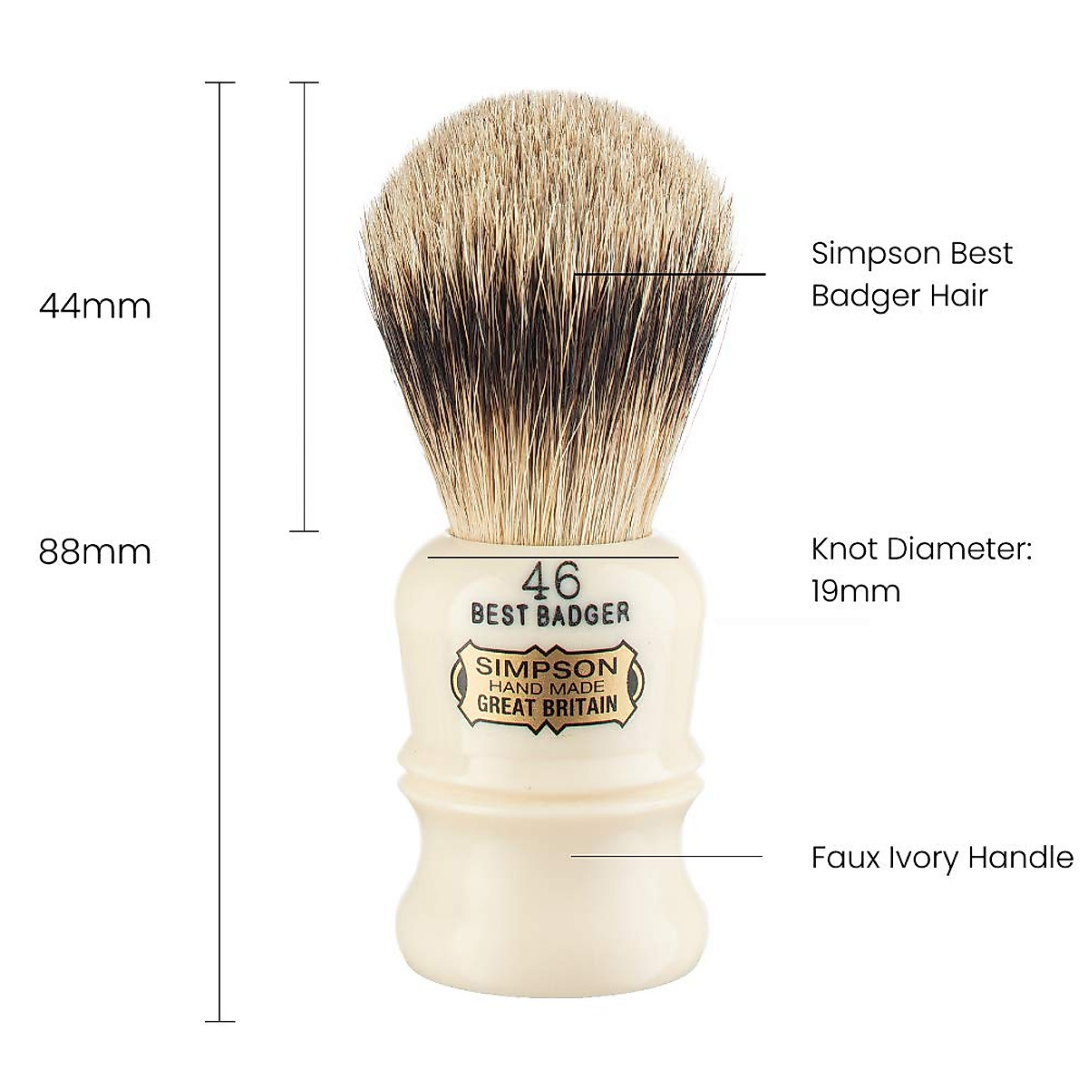 Berkeley 46 Badger Brush- Simpson Shaving Brushes - Faux Ivory Handle (Berkeley 46 Best)