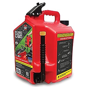 Surecan 5 Gallon Self Venting Gasoline Fuel Can Container with 180 Degree Rotating Nozzle, Thumb Trigger Flow Control, & Child Safe Fill Cap, Red