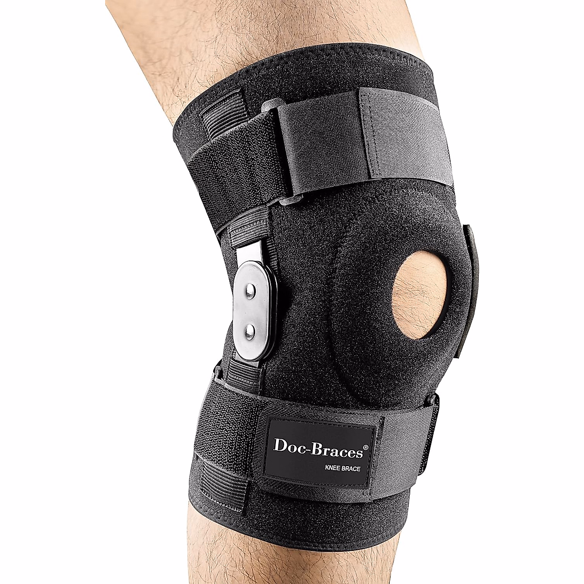 Docbraces Hinged Knee Brace for Knee Pain, Adjustable Compression Knee Support Brace for Men & Women, Open Patella Knee Wrap for Swollen,Meniscus Tear,ACL,PCL,Joint Pain Relief,Injury Recovery