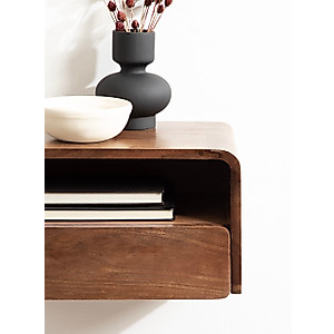 Kate and Laurel Kato Modern Wood Floating Side Table with Drawer, 18 x 10 x 9, Walnut Brown, Contemporary Wooden Floating Nightstand for Bedroom Bedside Table