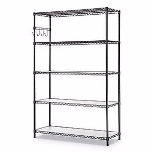 Alera 5-Shelf Wire Shelving Kit with Casters and Shelf Liners, 48w x 18d x 72h, Black Anthracite