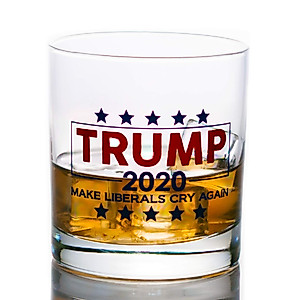 Patriot's Cave 45TH PRESIDENT WHISKEY GLASS | MAKE LIBERALS CRY AGAIN | RESTAURANT HEAVY CHIP RESISTANT 11OZ ROCK GLASSES | MADE IN USA