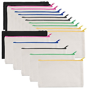 QINLECTRI 18 Pieces Blank Canvas Zipper Pouch, Canvas Zipper Pouch, Canvas Makeup Bags, Blank DIY Craft Zipper Stationery Bag, Suitable for Cosmetic Stationery and Office Supplies Storage（8 * 5inch）