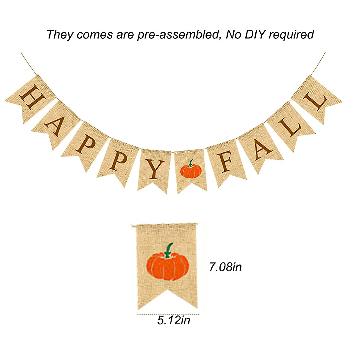 Happy Fall Burlap Banners Thanksgiving Pumpkin Burlap Banners Garlands for Fireplace Mantel Decoration Rustic Happy Fall Banner for Thanksgiving Party Supplies