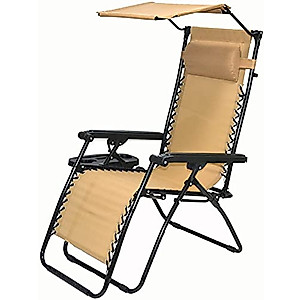 BTEXPERT CC5044BG-2 Zero Gravity Chair Lounge Outdoor Pool Patio Beach Yard Garden Sunshade Utility Tray Cup Holder Beige Two Case Pack (Set of 2 pcs), Piece, Tan with Canopy