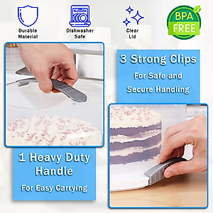 JOEY'Z EXTRA LARGE Cake Carrier/Storage Container With Server Holds up to 12 inch 3-layer cake, White Gray Translucent Dome - Transports Cakes, Pies, or Other Desserts