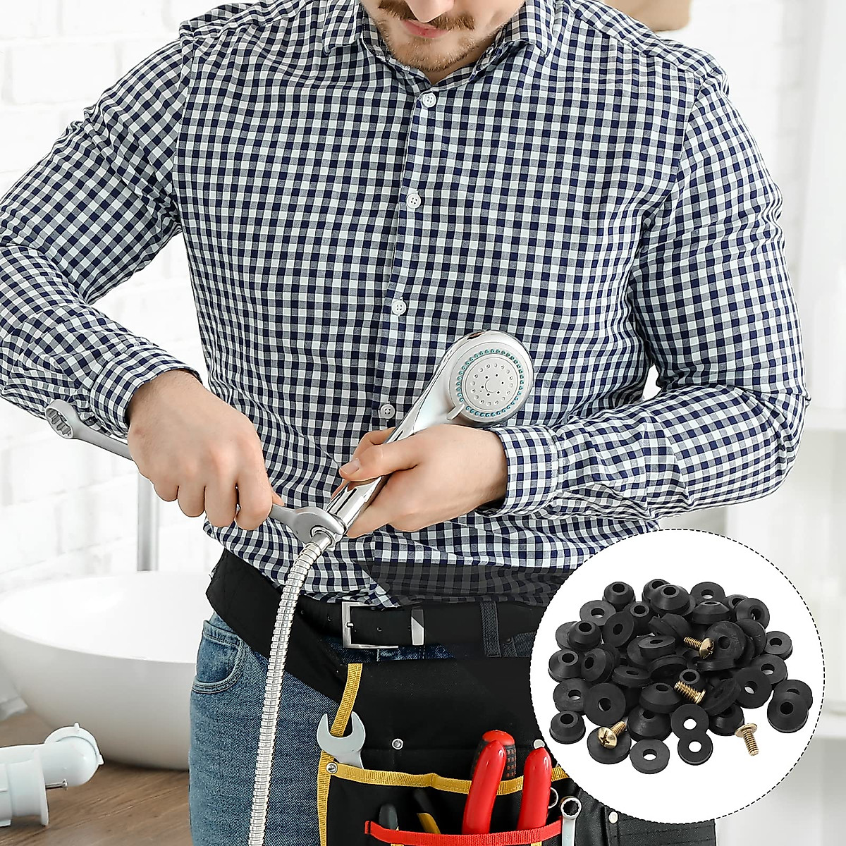 Faucet Washers,58 Pack Faucet Washer Assortment Kit Faucet Parts Washer Flat and Beveled Rubber Faucet Washers Assortment Replacement Kit for Repairing Faucet Leak Worn Out Washer Replacements