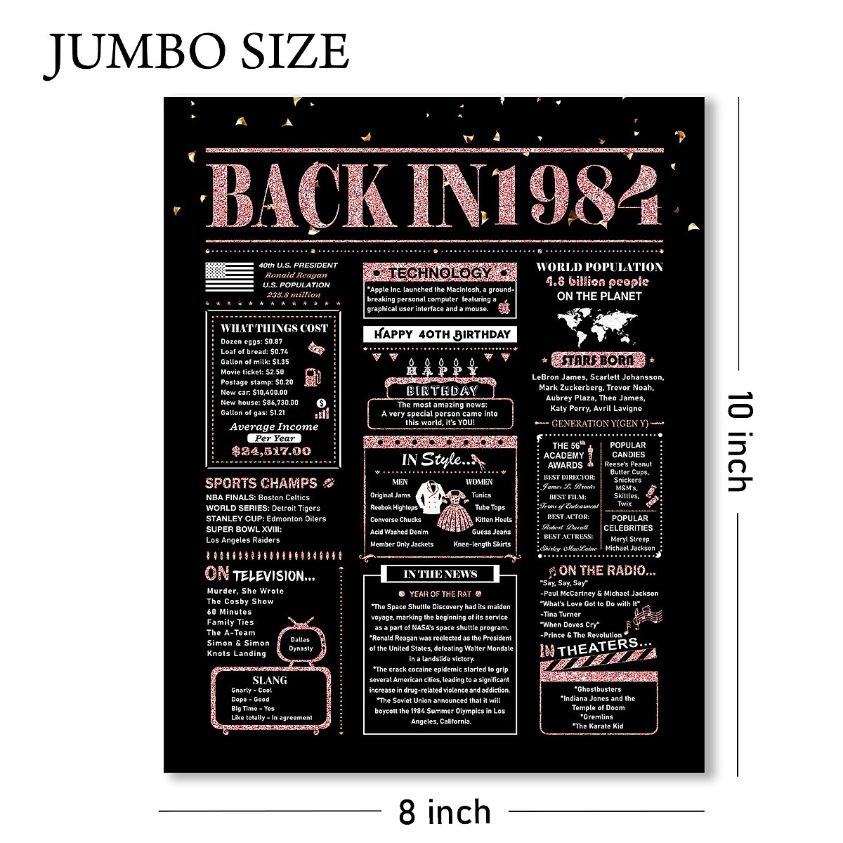 BGTCARDS 40th Birthday Card, 40th Birthday Gifts Women, 40th Birthday Decorations for Her, Jumbo Birthday Cards for 40 Year Old Daughter, Rose Gold