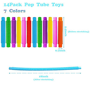 Pop Tubes, 14Pack Pop Tube Fidget Toys for Kids and Sensory Toys for Children and Adult, Fidget Tubes for Stress and Anxiety Relief, Learning Toys for Toddlers