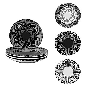 YUYHQCBT 6 Inch Set of 4 Assorted Designs, Porcelain Plates With Patterns,Black Ceramic Dessert Plates, Dishware for Sandwiches Salad Pasta,Microwave Oven Dishwasher Safe