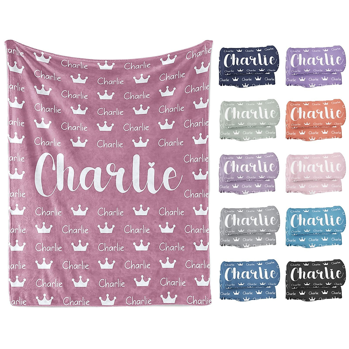 Personalized Baby Blankets with Name Custom Blankets for Girls Boys Soft Throw Name Blanket for Kids Newborn Toddler Personalized Unique Flannel Blanket Gifts, Crown, Pink, 32x48inch