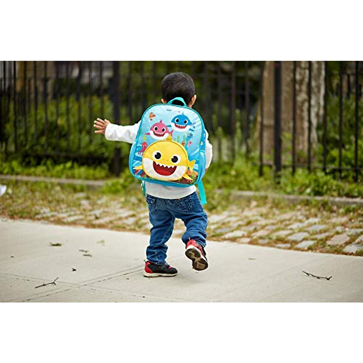 AI ACCESSORY INNOVATIONS Baby Shark 14" Boys & Girls Backpack, School Travel Bag for Toddler, Features Die Cut Baby Shark front Pocket, 2 side mesh pockets, and Adjustable Padded Straps