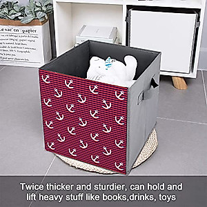 Anchor with Blue Red Stripes Collapsible Storage Bins Basics Folding Fabric Storage Cubes Organizer Boxes with Handles