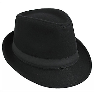 Mens Classic Plaid Manhattan Structured Gangster Trilby Fedora Hat Cuban Style Derby Hat Jazz Cap (Size M-L/7 1/4) Black