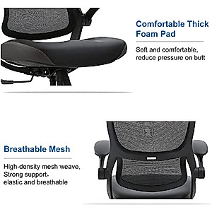 Office Chair Ergonomic Desk Chair - Leather Cushion Mesh High Back with Lumbar Support Computer Chair, Adjustable Flip Up Arms, Home Office Desk Chair
