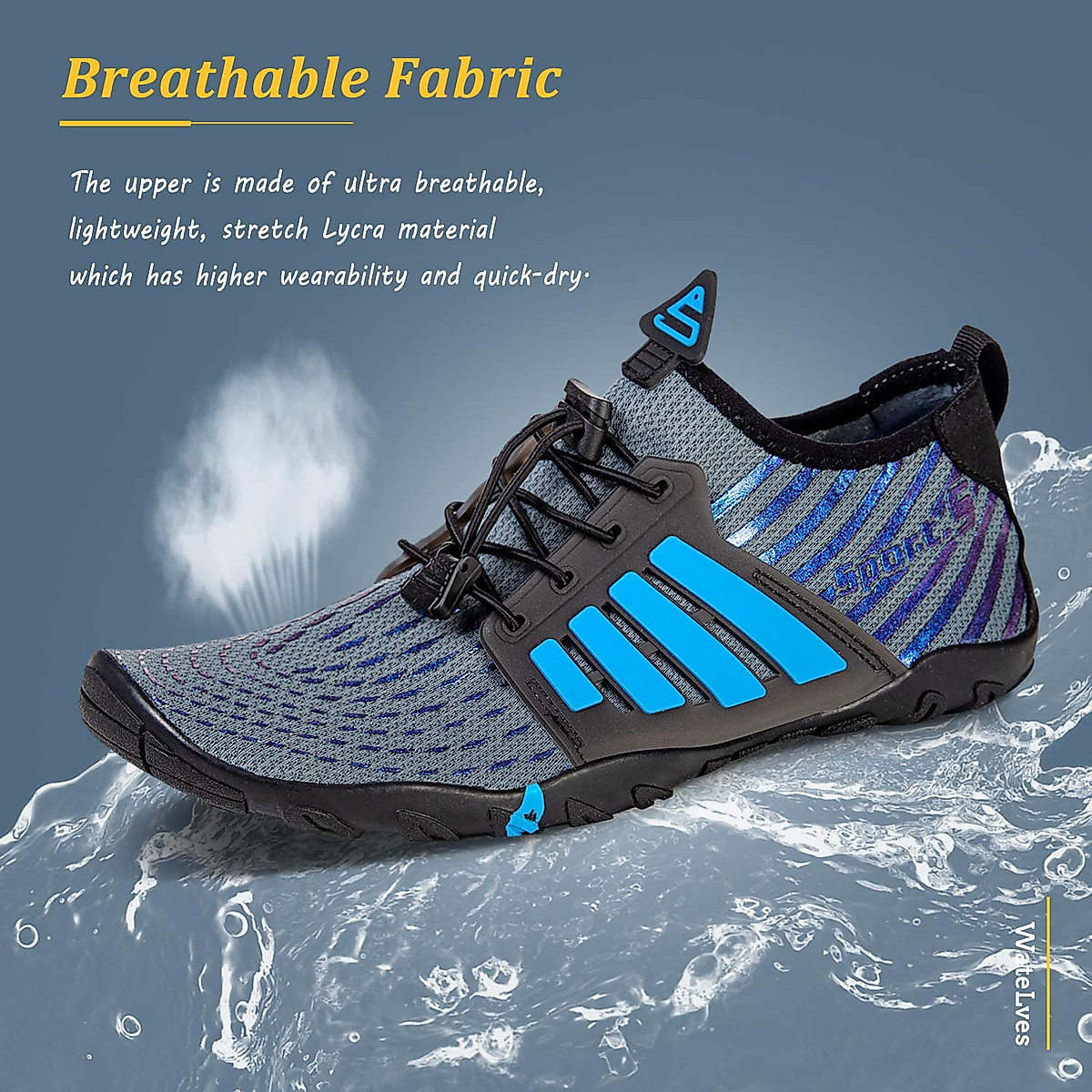 WateLves Water Shoes Mens Womens Beach Swim Shoes Quick-Dry Aqua Socks Pool Shoes for Surf Yoga Water Aerobics (B/Blue Gray, 39)