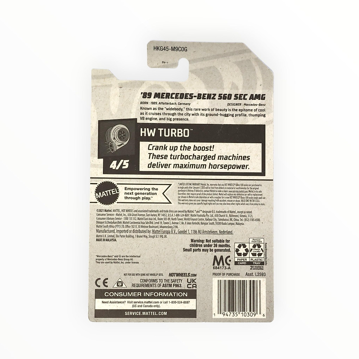 Hot Wheels '89 Mercedes Benz 560 Sec AMG, HW Turbo 4/5 [Black] 150/250