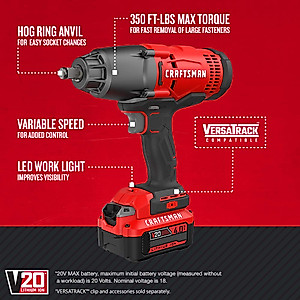 CRAFTSMAN V20 RP Cordless Impact Wrench Kit, 1/2 inch, Battery and Charger Included (CMCF900M1)