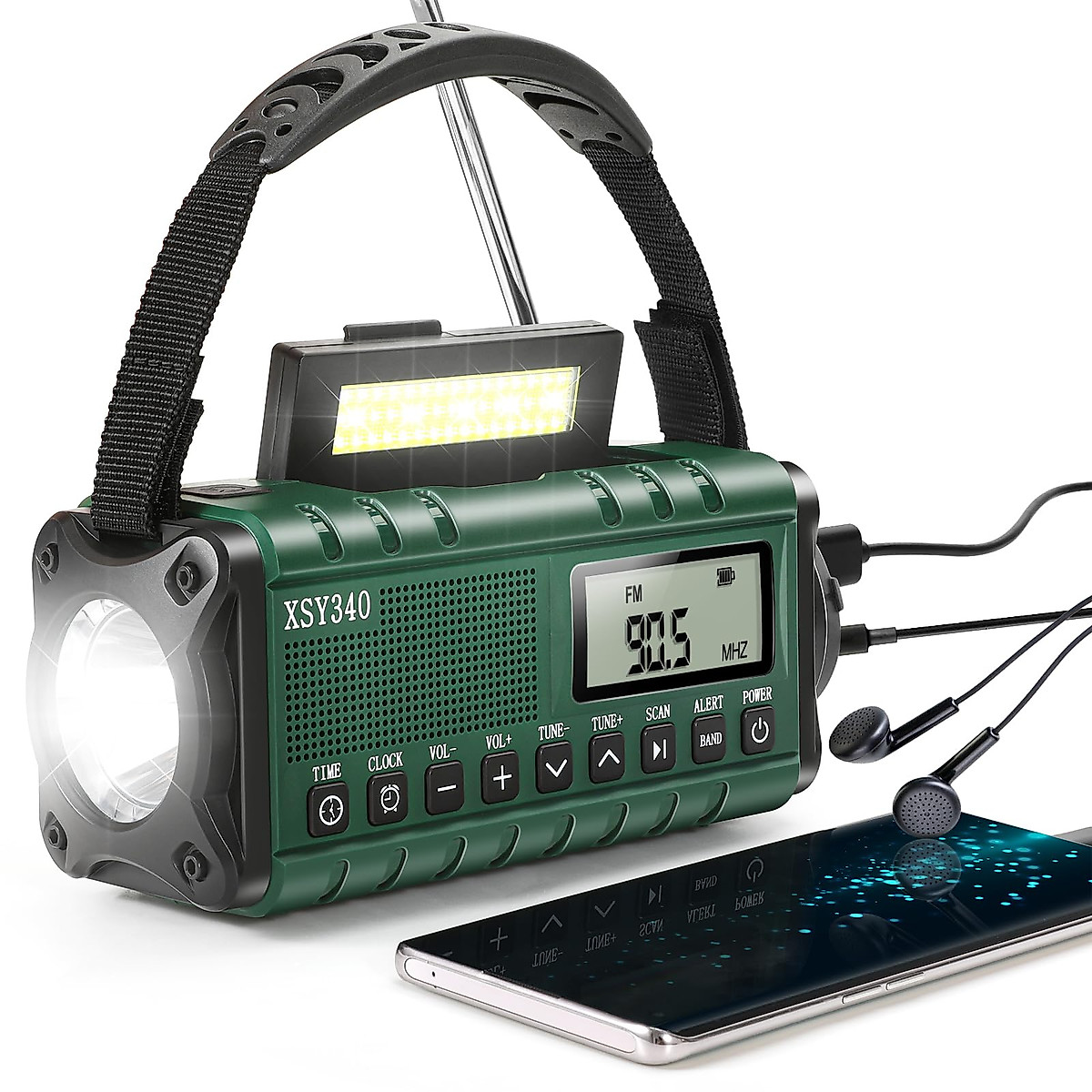 10000mAh Emergency Radio, Solar Charging, Hand Crank, NOAA Weather Alert Radio & Power Bank, SOS, AM/FM/WB & LED Flashlight for Emergency Kit, Type-C Charge, Reading Lamp,Headphone Jack