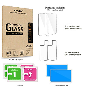 (4-Pack) Tempered Glass Screen Protectors for iPhone 12 Mini 5.4-inch with Back Covers, Akwox 9H Front Screen Protector and Back Screen Protector for iPhone 12 Mini (5.4" Display, 2020)