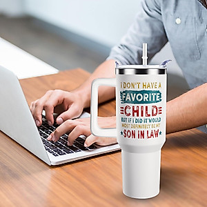 qynspngs Gifts for Mother/Father In Law from Son In Law Funny Mother's/Father's Day Gifts for Mom Christmas Gift for Dad,40 oz Mom/Dad Tumbler with Handle Brithday Gift