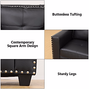 Mlxgoie Faux Leather 3-Seater Upholstered Sofa Couch, 79.5 Inch, Black