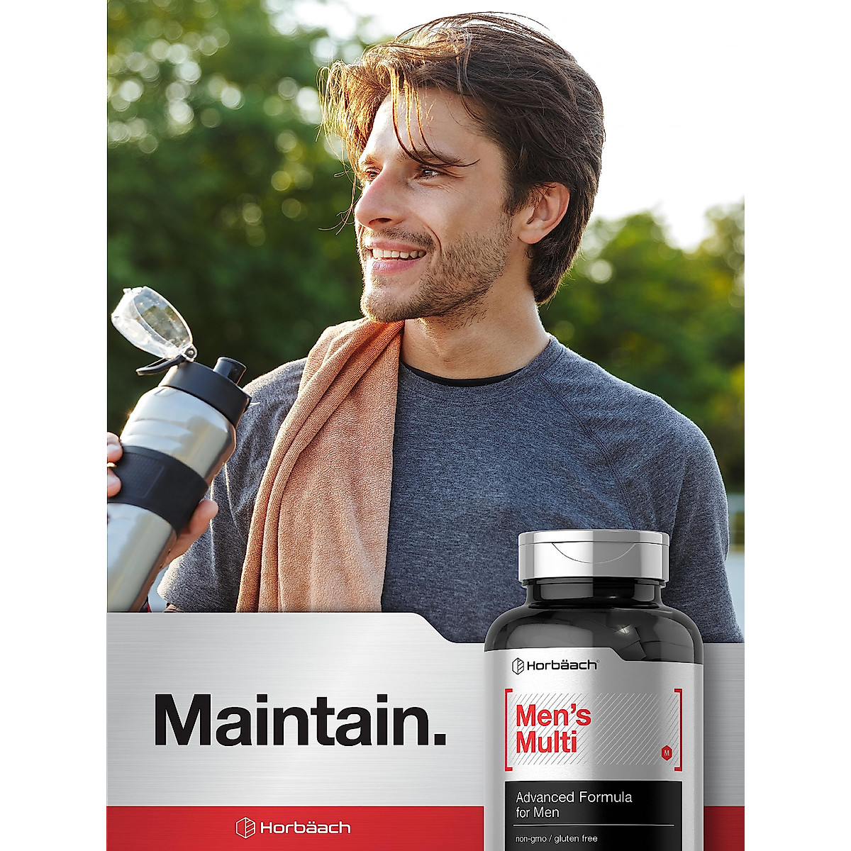 Horbäach Multivitamin for Men | 60 Caplets | Non-GMO & Gluten Free Vitamins & Minerals Daily Supplement