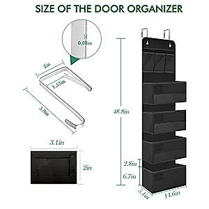 DonYeco Over The Door Organizer, 5 Layers Hanging Door Organizer, 3 Large Capacity Pocket Organizers and 3 Small Pockets, 6 Fixing Stickers, 3 Blank Index Cards, Black