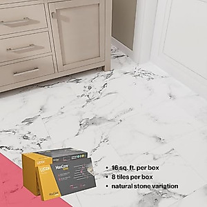 LUCiDA SURFACES Luxury Vinyl Flooring Tiles-Interlocking Flooring for DIY Installation-8 Stone-Look Planks-Calacatta-TerraCore-16 Sq. Feet, Box of 8 Tiles