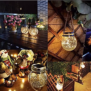 EternityFuture Garden Decoration Waterproof Solar Lantern, Value Pack of 2, Glass Bottle Jar, 30 LED Warm Lights, Unique Crack Pattern Ball Hanging Light