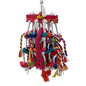 GILYGI Bird Chewing Toys -Parrot Natural Wooden Block and Cotton Knot Tearing Toys for Conures Cockatiels African Grey and Amazon Parrots