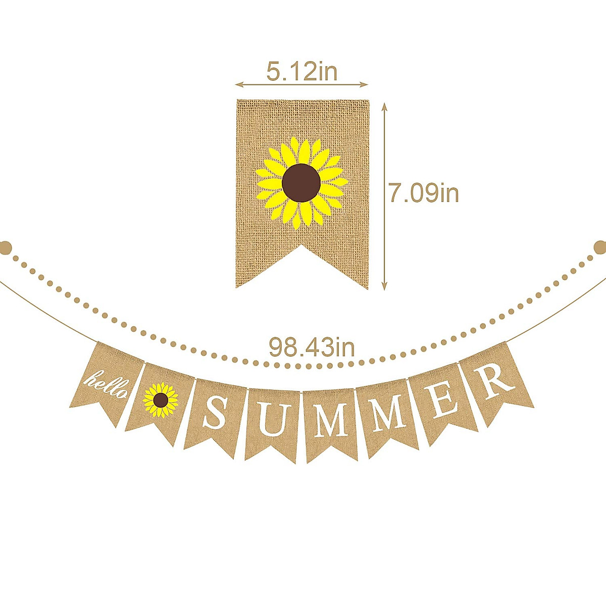Jute Burlap Hello Summer Banner with Sunflower Summer Party Mantel Fireplace Decoration