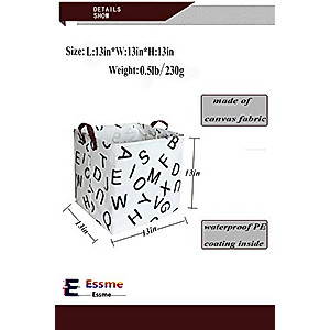 Essme 3PACK Square Storage Bin,Cotton Fabric Laundry Baskets,Collapsible Waterproof Toy Storage Bin with Handles for Family Storage,Shelf Baskets,Bedroom(3pack Alphabet)