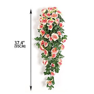 Hananona 2PCS Artificial Hanging Flowers 3.3Ft Artificial Rose Vine Hanging Plants Artificial Flower for Home Room Garden Wedding Indoor Outdoor Decoration (Pink, 2)