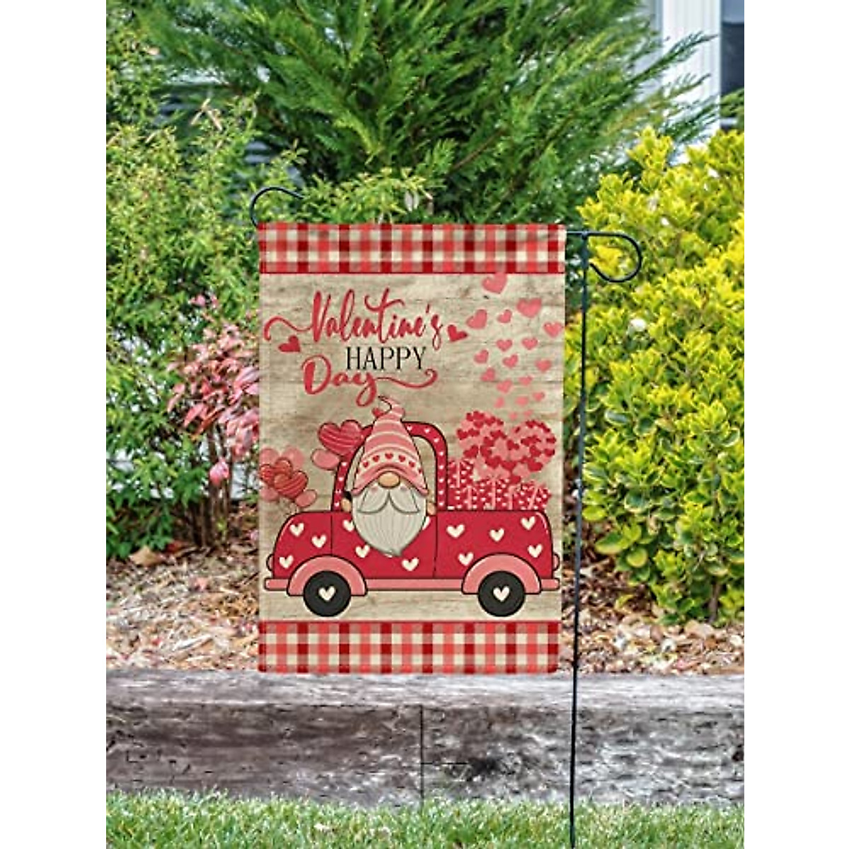 Valentines Day Gnome Truck Garden Flag 12x18 Double Sided, Red Pink Happy Valentine's Day Decor Outdoor Home Cute Sign, Day flag for outside
