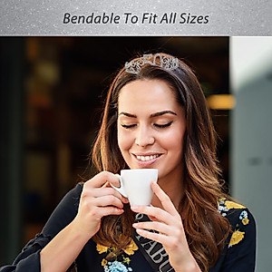 MEANT2TOBE 50th Birthday Sash and Tiara for Women - Fabulous Glitter Sash + Waves Rhinestone Silver Premium Metal Tiara for Her, 50th Birthday Gifts for 50 Party