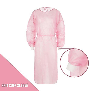 Nobles Universal Size Pink Disposable Isolation Gowns - Latex-Free Gown is Fluid Resistant with Knitted Cuffs - Medical & PPE Gowns - Ideal Safety Protection for Women & Men (Case of 50)