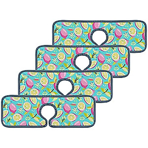 Kitchen Faucet Absorbent Mat 4 Pieces Pink Yellow Lemons Faucet Sink Splash Guard Bathroom Counter and RV,Faucet Counter Sink Water Stains Preventer