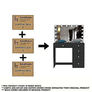 Boahaus Matilda Vanity Makeup Desk, Elegant White Bedroom Set with a Full-Width Mirror, 5 Drawers, Crystal Knobs - Ideal Modern Makeup Vanity with Ample Storage