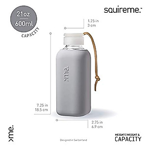 SQUIREME. Y1 Borosilicate Glass Water Bottles, Clear Bottle, Reusable, BPA Free, Tumbler, Dishwasher Safe, Drink Container, Silicone Sleeve, Easy-Off Lid, Hot and Cold Liquid, Concrete Grey 20oz