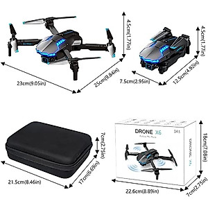 X6pro Drones with Camera for Adults 4K, Ultra HD Dual Shot 1080P Drone Quadcopter for Kids and Beginners, FPV Remote Control Toy One Button Start Speed Adjustment Smart Obstacle Avoidance (Black)