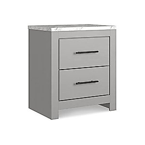 Signature Design by Ashley Cottonburg Contemporary Two Drawer Nightstand, Light Gray/White
