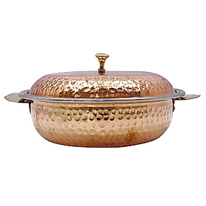 PARIJAT HANDICRAFT Indian Serveware Donga Copper Serving Bowl Tureen With Spoon