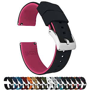 BARTON WATCH BANDS, 22mm Black/Pink - Elite Silicone Watch Bands - Quick Release - Choose Strap Color & Width