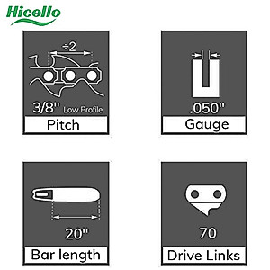 Hicello 20" Chainsaw Chain 3/8" LP .050 Gauge 70DL Saw Chain Blade for Wood Cutting Chiansaw Parts Garden Tools