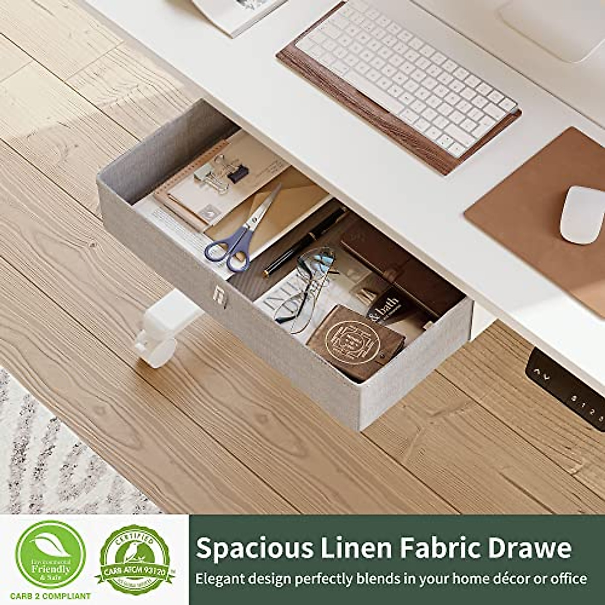 FEZIBO Standing Desk with Drawer, Adjustable Height Electric Stand up Desk, 63 x 24 Inches Sit Stand Home Office Desk, Ergonomic Workstation White Steel Frame/White Tabletop