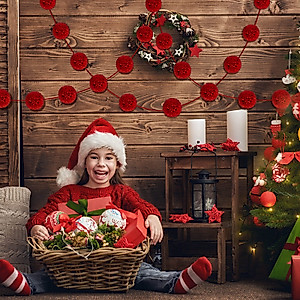 Tatuo 79 Inch Pom Pom Garland Christmas Hanging Garland Felt Ball Garland 48 Balls 2.4 Inch Christmas Tree Decoration for Wall Room Festival Wedding Birthday Xmas Party Decorations (Red)