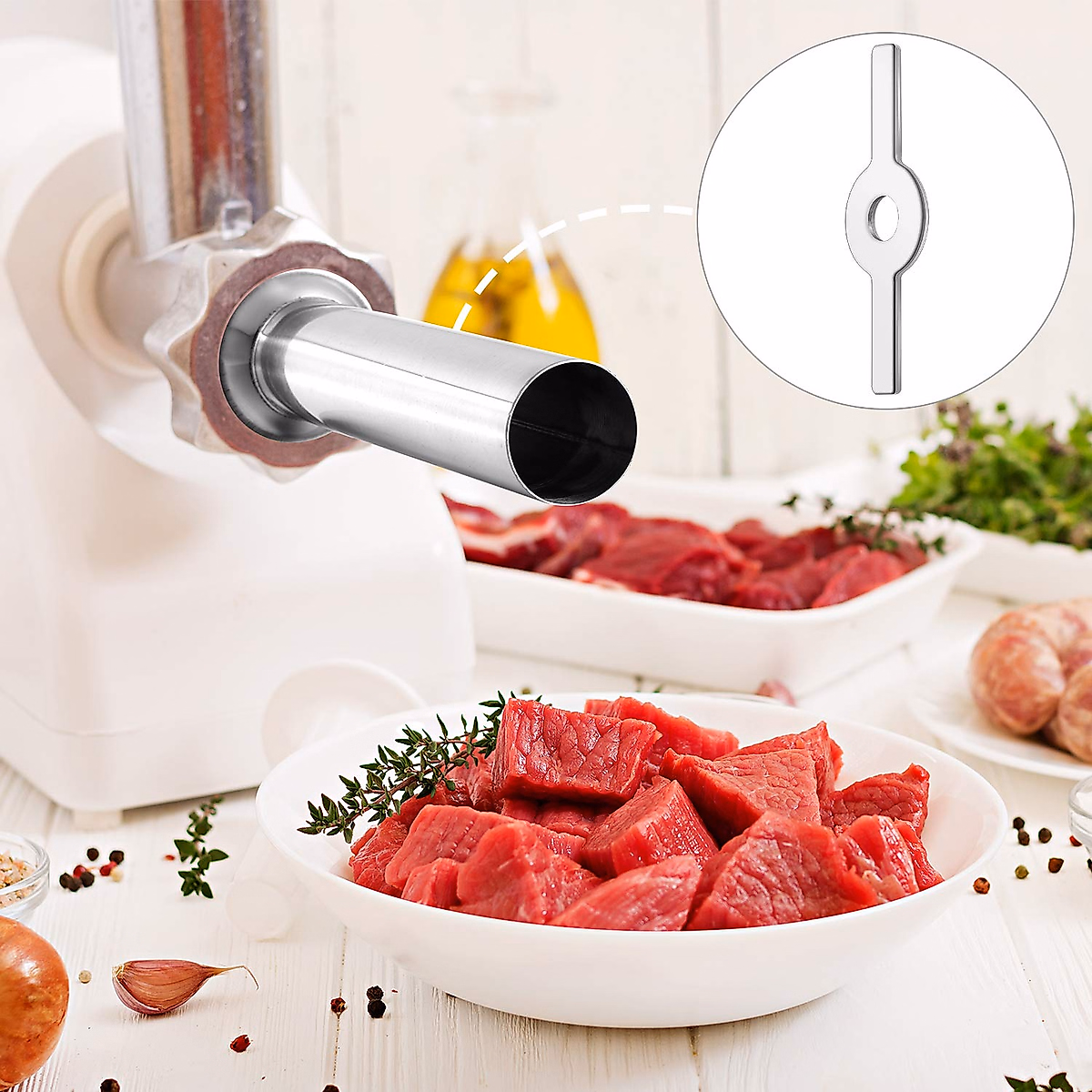 Mudder 4 Pieces Sausage Stuffer Kit 3 Different Sizes Stainless Steel Grinder Tubes with Sausage Stuffer Ring for Size 5 Meat Grinder Food Maker Kit