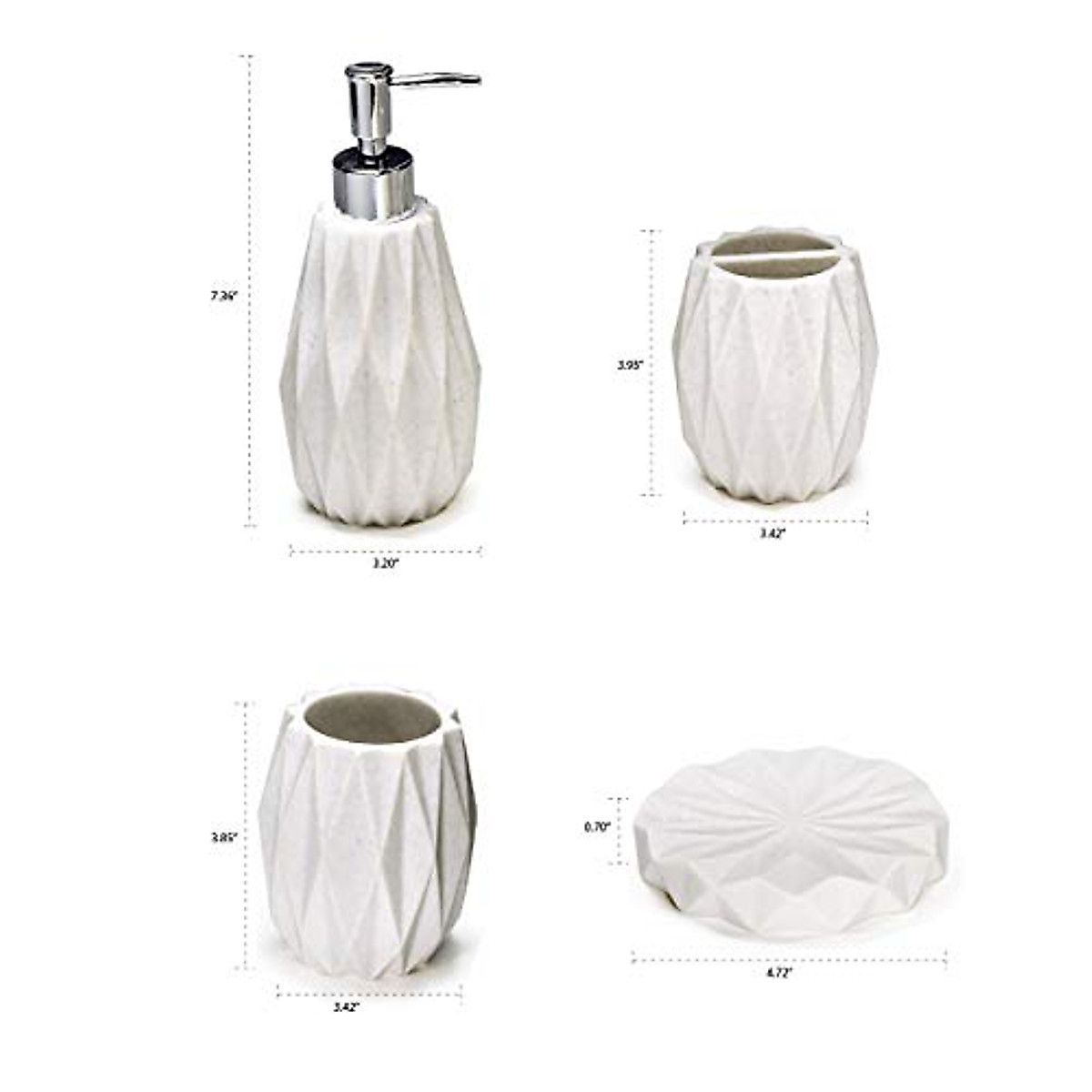 KRALIX Bathroom Accessories Set, 4 Pcs Resin Gift Decor Set Toothbrush Holder, soap Dispenser, Toothbrush Cup, soap Dish, Tumbler Straw Set Bathroom