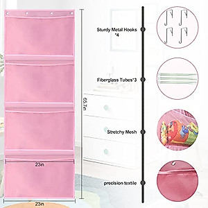 Stuffed Animal Storage,Over The Door Organizer Storage for Storage Plush Toys,Baby Supplies and Other Soft Sundries,Breathable Hanging Large Capacity Toy Storage Pockets for Kids Room Bathroom (Pink)